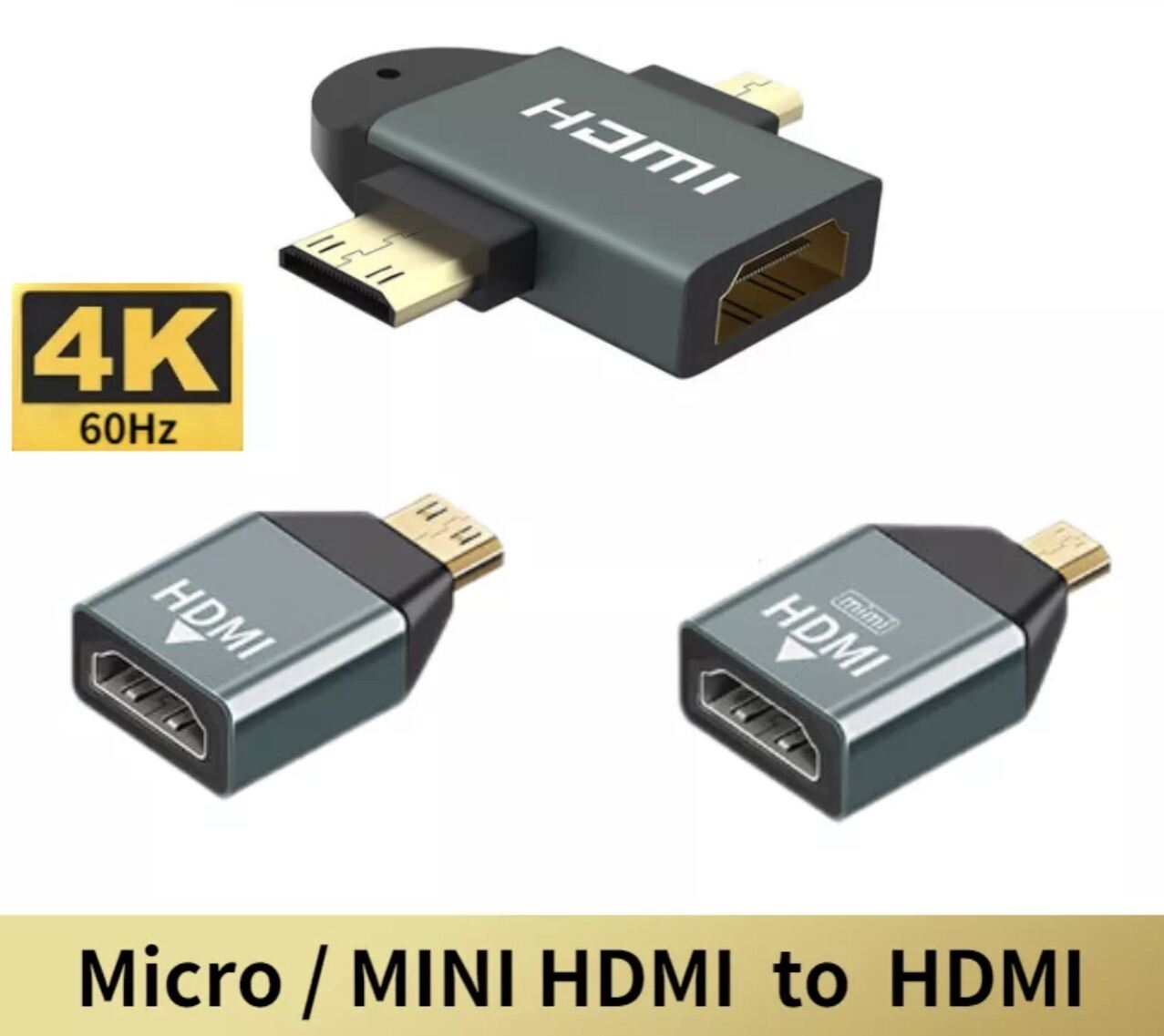 Micro HDMI To HDMI อะแดปเตอร์ MINI HDMI To HDMI Cable 2 In 1 4K 60Hz ...