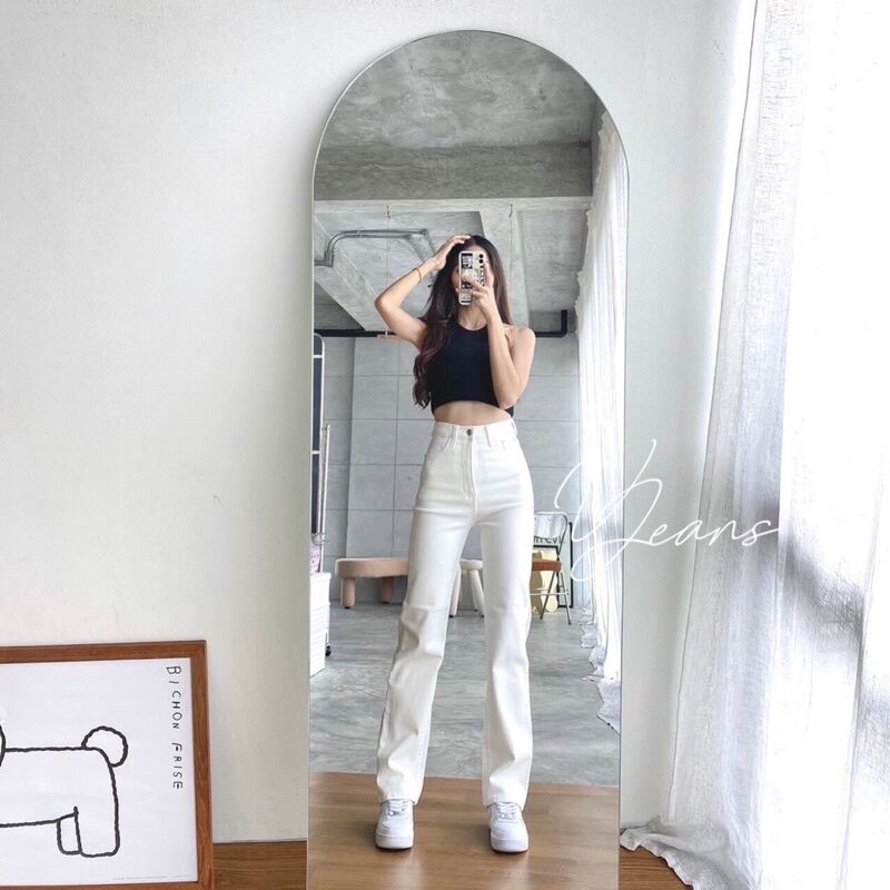 V-JEANSป้าย️️ พร้อมส่ง กางเกงยีนส์เอวสูง ขายาวใส่แล้วดูสูงเก็บพุง - NET IDOL63 - ThaiPick