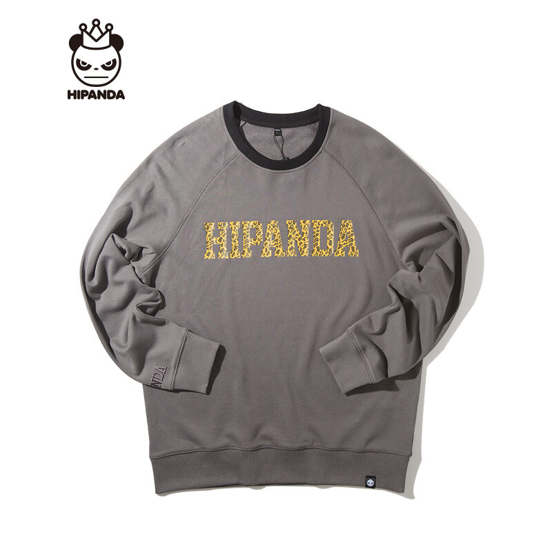 HIPANDA Hello PANDA เสื้อสเวตเตอร์ออกแบบแขนยาวคอกลมแบบสวมหัวโลโก้ลายเสือดาวสำหรับผู้ชายแบรนด์ ...