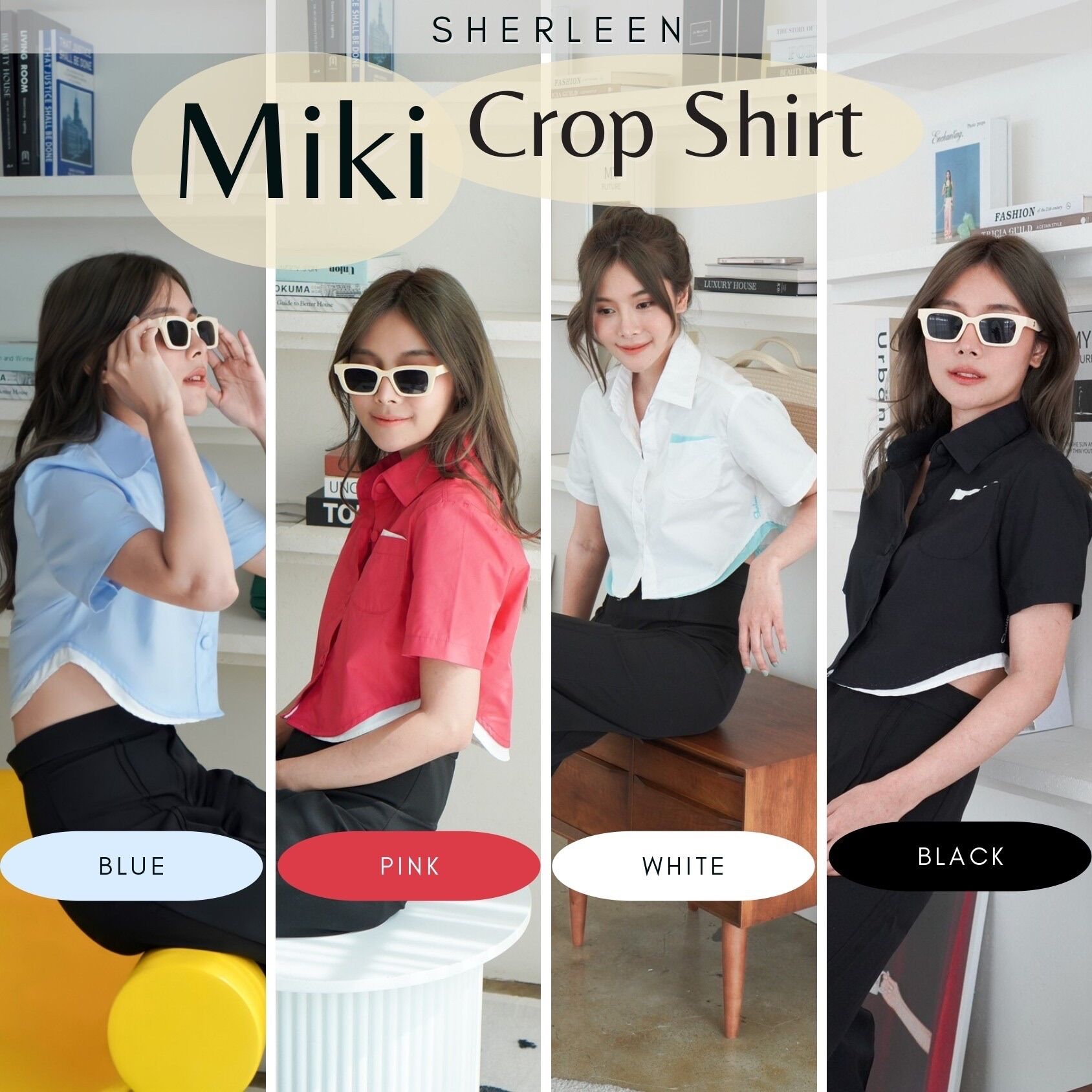 Sherleen.Miki crop shirt เสื้อเชิ้ตผ้าคอตตอนครอป ปลายcurve แต่งชาย ...