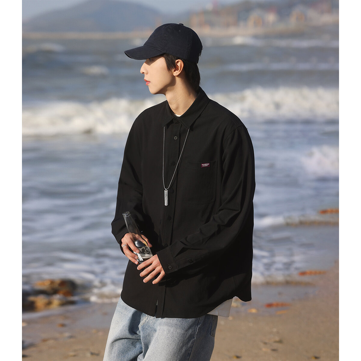 Kouemgi [อินเทรนด์ Woo] เสื้อเชิ้ตแนวช่างกลสไตล์ญี่ปุ่นเสื้อเชิ้ตแขนยาวยอดนิยมสำหรับผู้ชายในช่วง ...