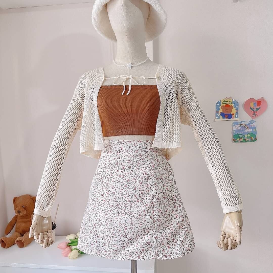 🧡PATCHARIN🧡🧸ชุดเซต 3 ชิ้น ( เสื้อคลุม+เกาะอก+กระโปรง) | Lazada.co.th