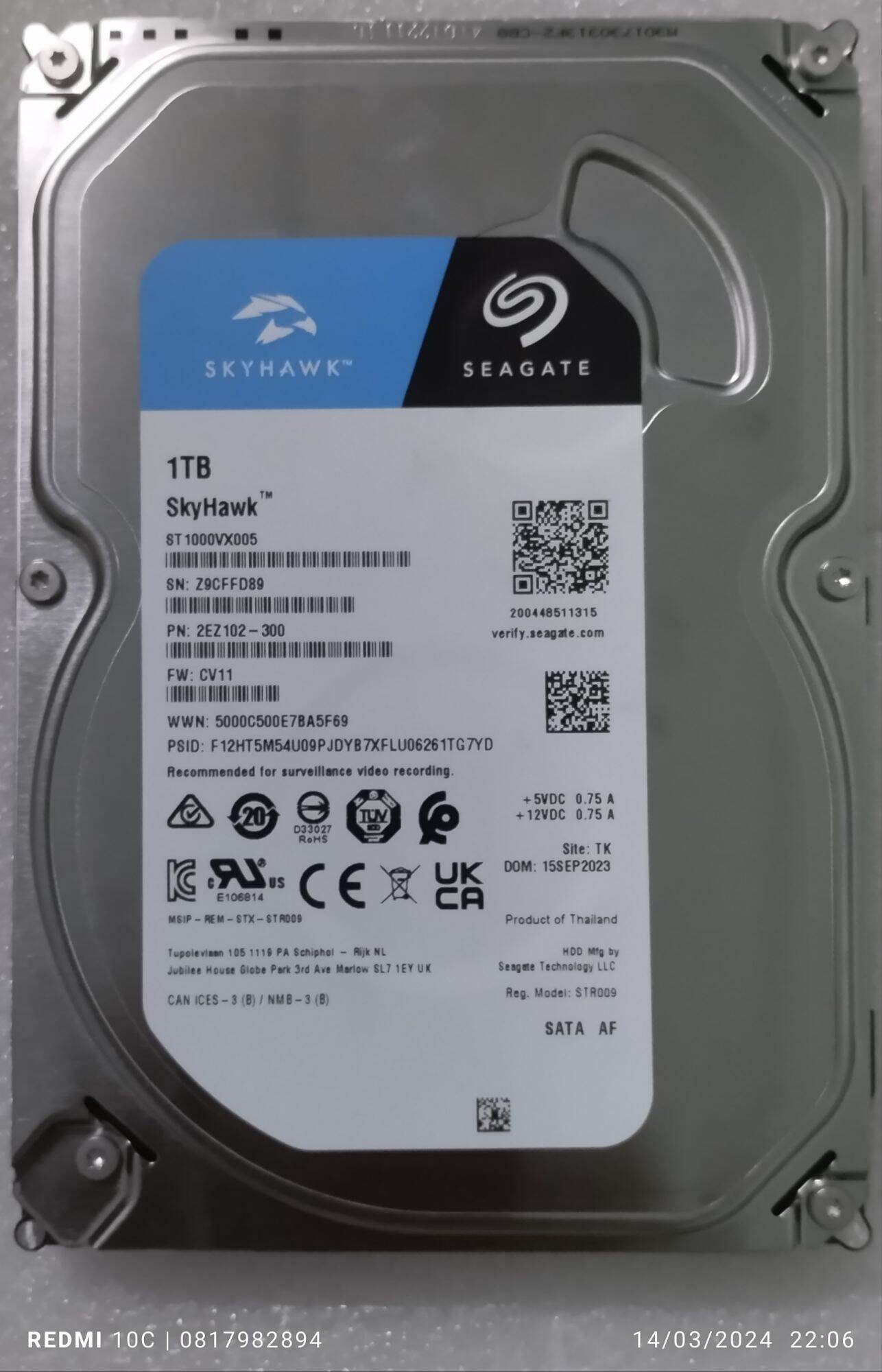HARD-DISK-FOR-CCTV SATA-III 1.TB Seagate SkyHawk 1 TB Rotational Speed ...