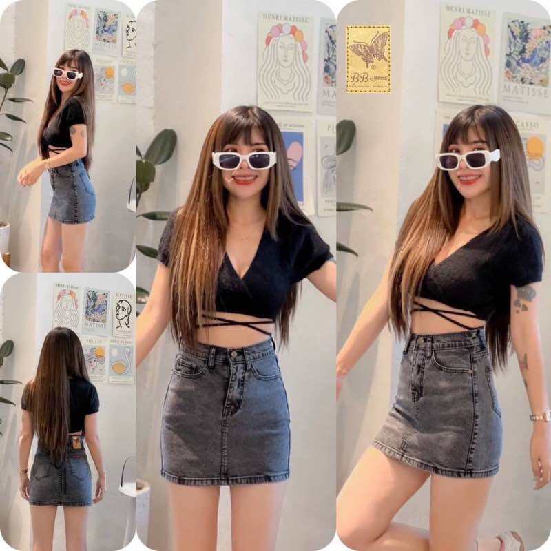 Mbell. (213) 😍 กระโปรงยีนส์เอวสูงผู้หญิงผ้ายืดทรงเข้ารูป แบบเรียบ สั้น 15 นิ้ว 😍 | Lazada.co.th