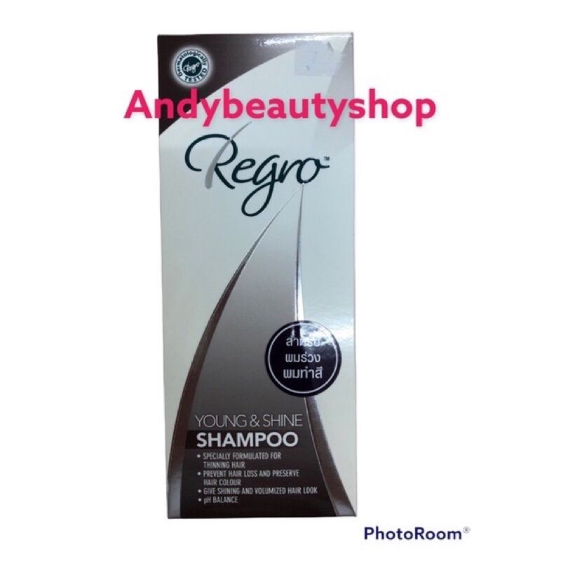 ส่งจากร้านยา Regro Young & Shine Shampoo 200 ml แชมพูสำหรับผมร่วง ผมทำ ...