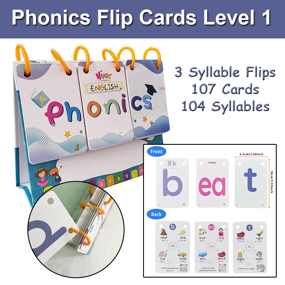 Phonics Flashcards คำสะกดปฏิทินตั้งโต๊ะ flip Card เพื่อการเรียนรู้ภาษา ...