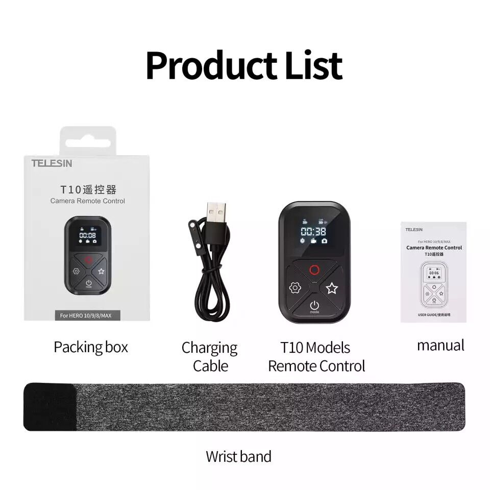 TELESIN T10 New 80m Bluetooth Remote Control For GOPRO 12 11 10 9 8 MAX ...