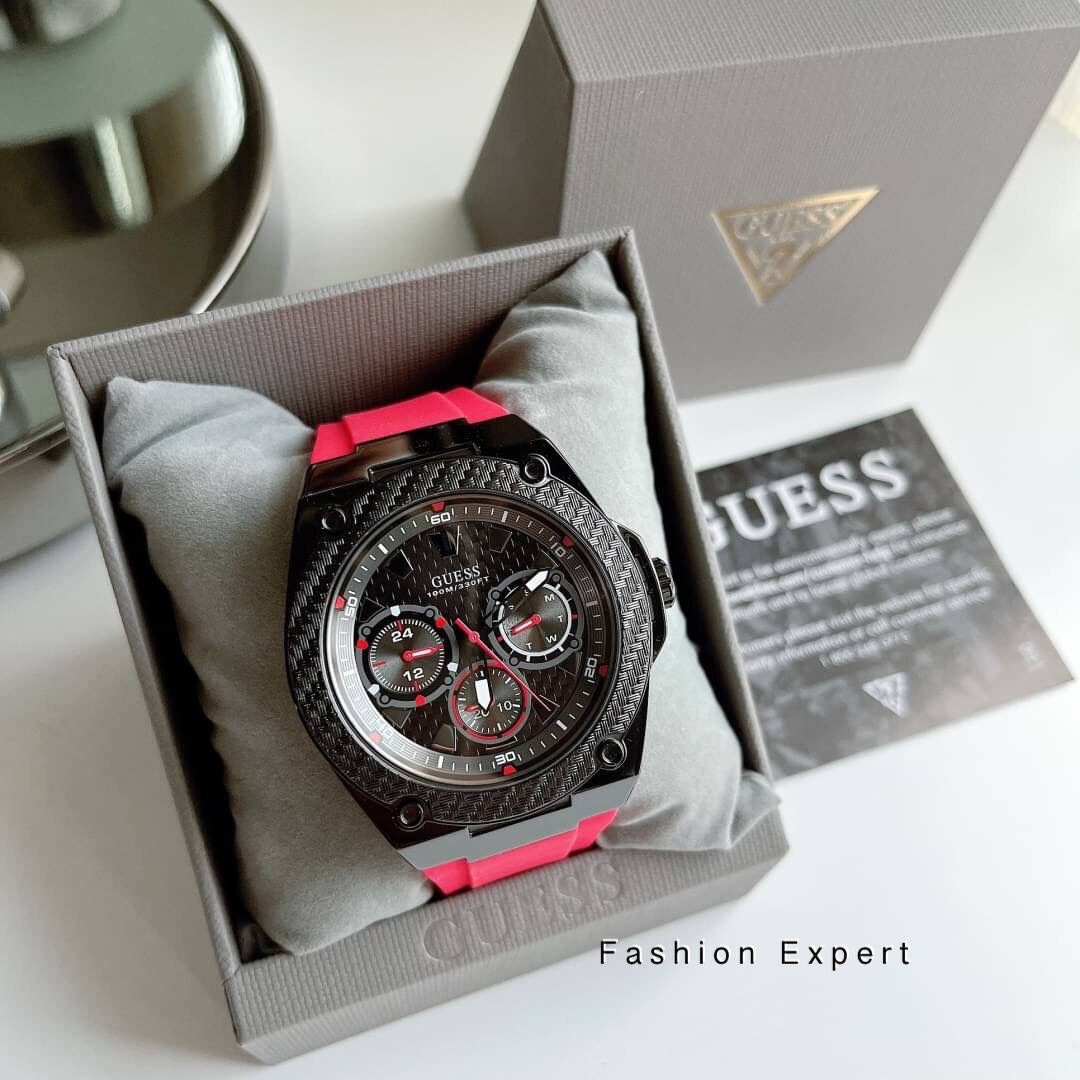 ของแท้100 นาฬิกาข้อมือ GUESS BLACK CASE RED SILICONE WATCH U1049G6 ...