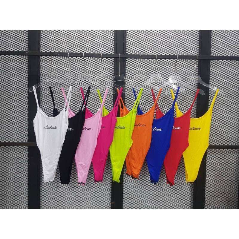 MBell. ( A104 ) บอดี้สูท สายเดี่ยวเซ็กซี่ เข้ารูป พิมพ์ลายตัวอักษร สีดํา แฟชั่นฤดูร้อน สไตล์ ...