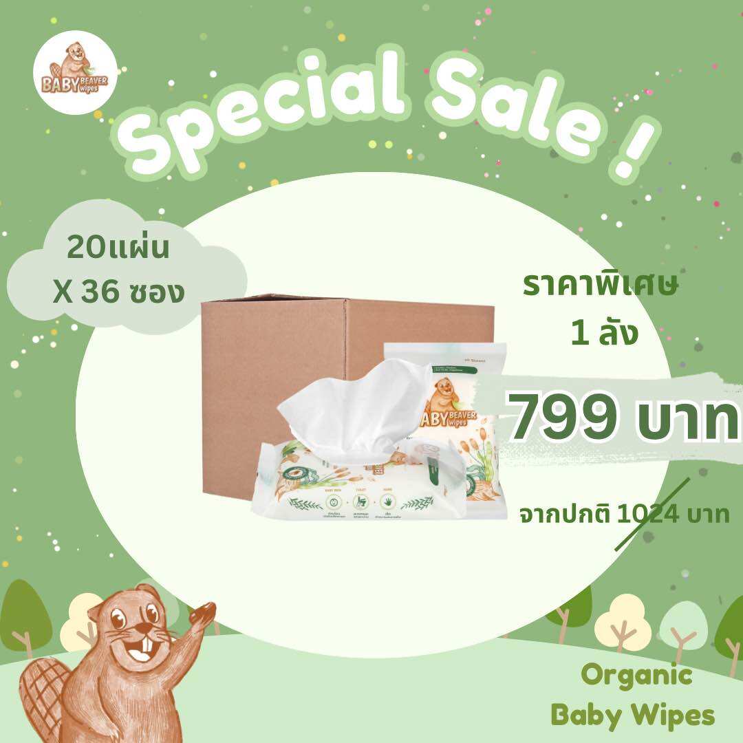⚡️[sale 1 ลัง 36ห่อ] ทิชชู่เปียกออแกนิค baby beaver organic baby wipes ...
