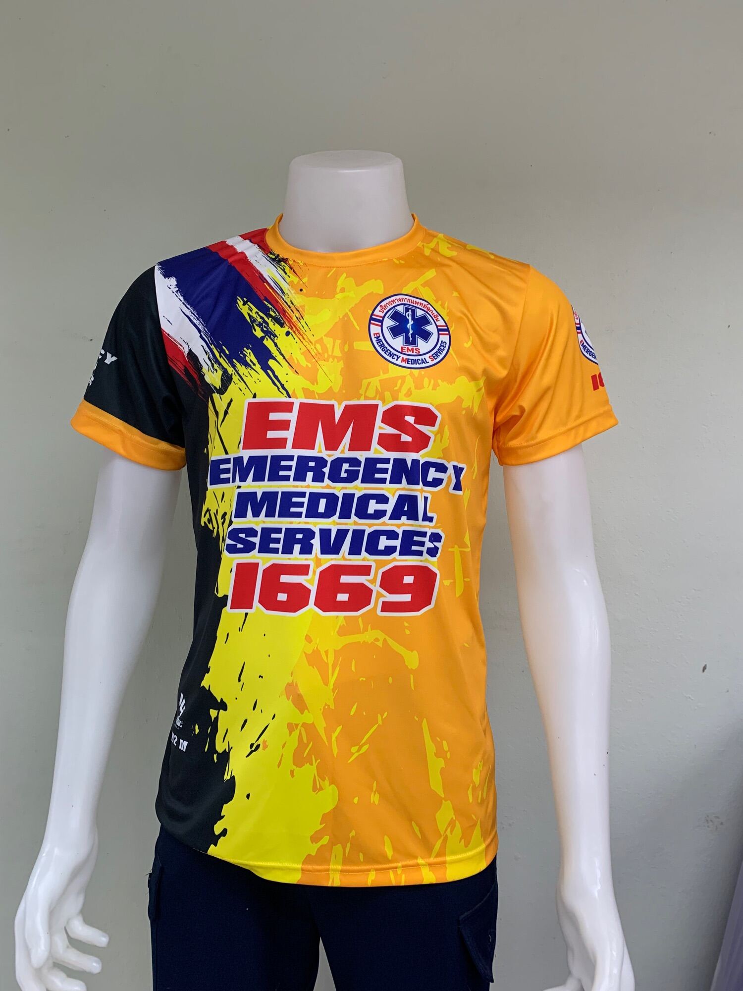 H001 เสื้อพิมพ์ลาย กู้ชีพ สีเหลือง-ดำ | Lazada.co.th