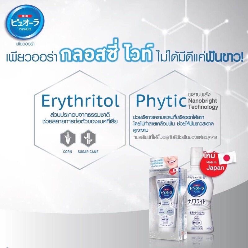 ยาสีฟัน Pure Ora เพียวออร่า Kao (ล็อตใหม่) ยาสีฟัน ญี่ปุ่น 115g ...