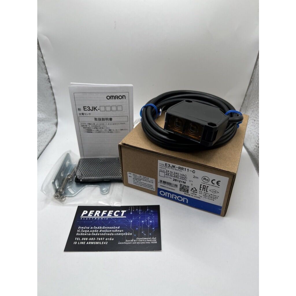 E3jk Rr11 C ยี่ห้อ Omron Photo Electric Sensor พร้อมแผ่นสะท้อน กำลังไฟ
