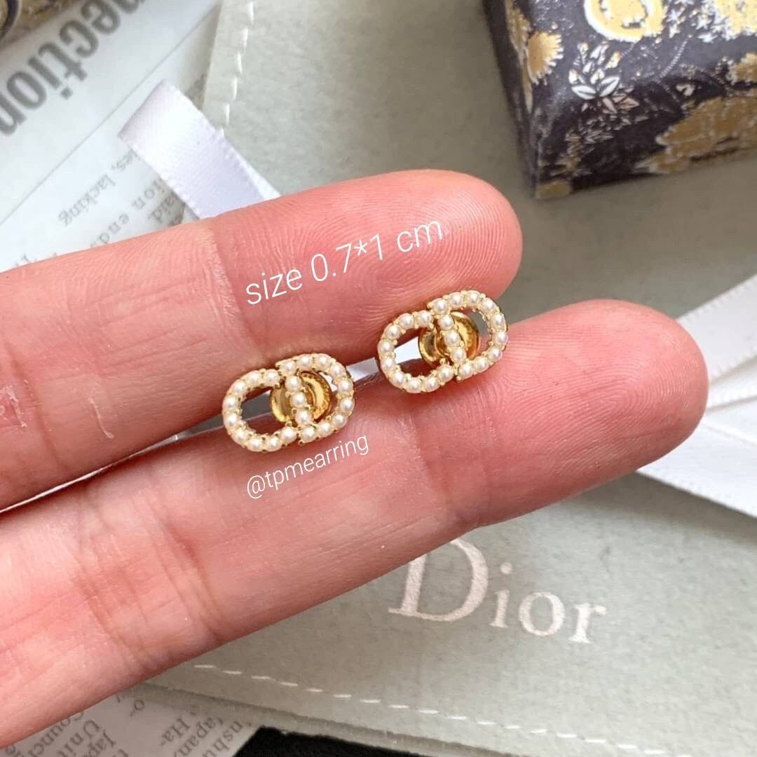 ต่างหู Dior งานออริ เทียบแท้ stamp logo อะไหล่ 18KGP ประดับมุกเทียม งาน ...