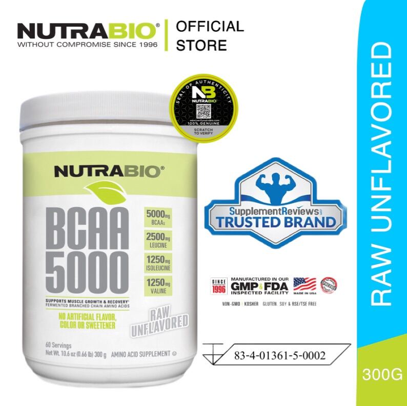Nutrabio BCAA 5000 Powder - 60 Servings กรดอมิโนป้องกันการสลายตัวของ ...