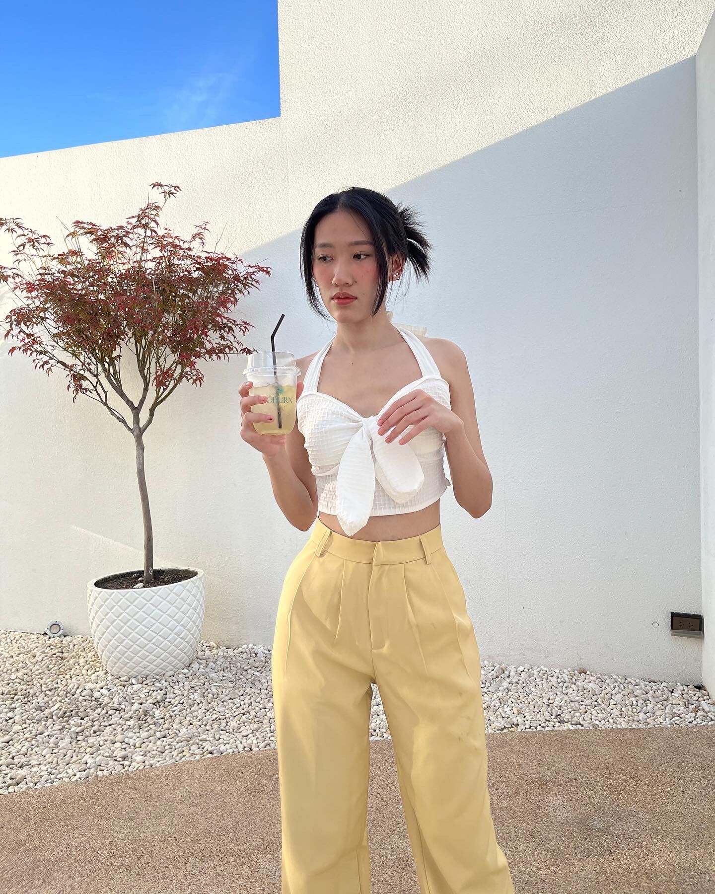 Miss Cosy -butter สีขายดีที่สุด กางเกงขายาวทรงกระบอกกลาง ผ้าหนาทิ้งตัว ...