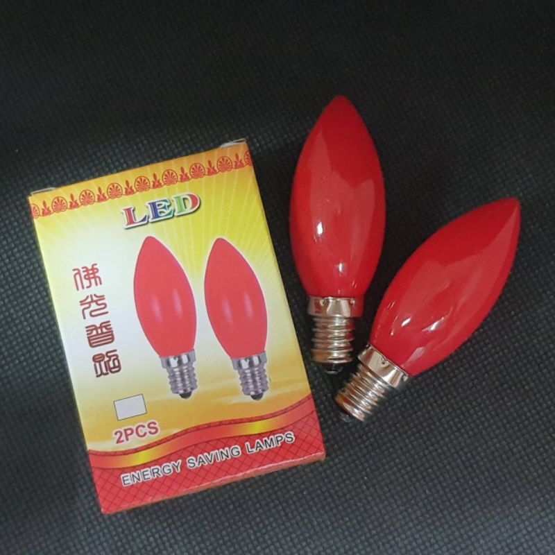 (แพคคู่=2ดวง) หลอดไฟศาลเจ้า LED E12 220V 1W ทรงยาว สีแดง - SKY_Electric - ThaiPick