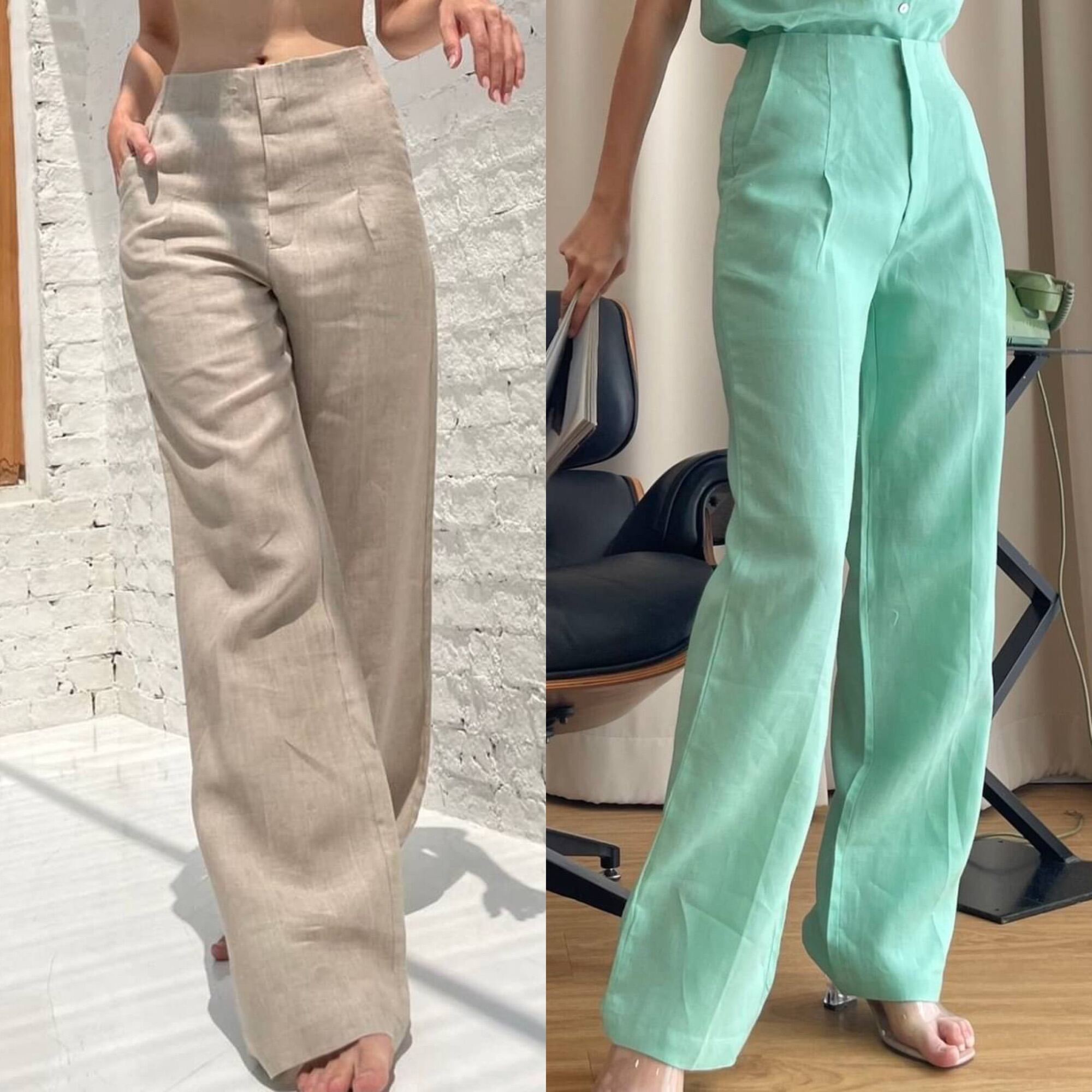 PLOWBRANDS-PL7007 "Slender pant" ( Linen, Seafoam )