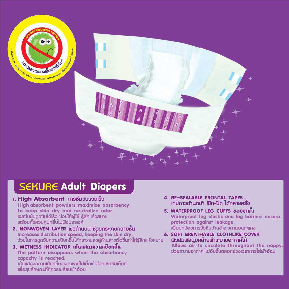 SEKURE ซีเคียว ผ้าอ้อมเทปกาว สำหรับผู้ใหญ่ แพ๊ค 1 ห่อ - 10Healthy ...