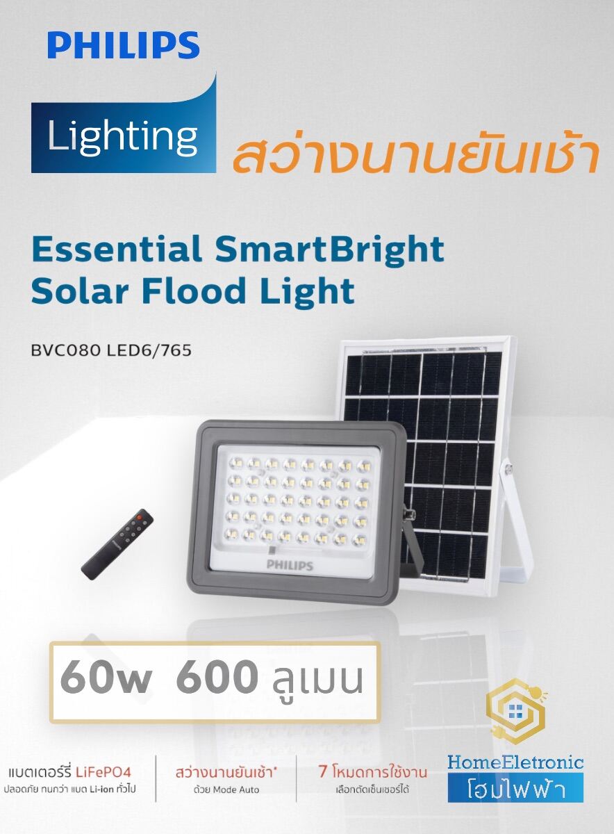 Philips Solar Floodlight ฟลัดไลท์โซล่าเซลล์ฟิลิปส์ รุ่น BVC080 Essential SmartBright 60w 90w ...