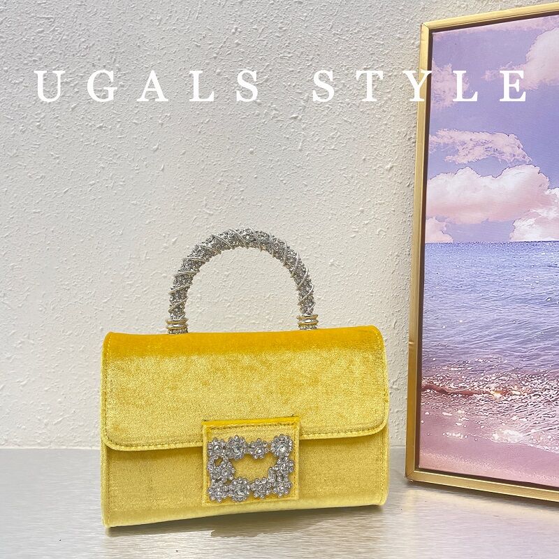 Ugals กระเป๋าทรงสี่เหลี่ยมใบเล็กเพชรกำมะหยี่สไตล์ฝรั่งเศสแนววินเทจแบบ ...