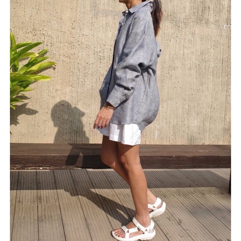 PLOWBRANDS-TL0001 เชิ้ตOversize กระดุมหน้า ชายด้านหน้าตรง ชายด้านหลัง ...