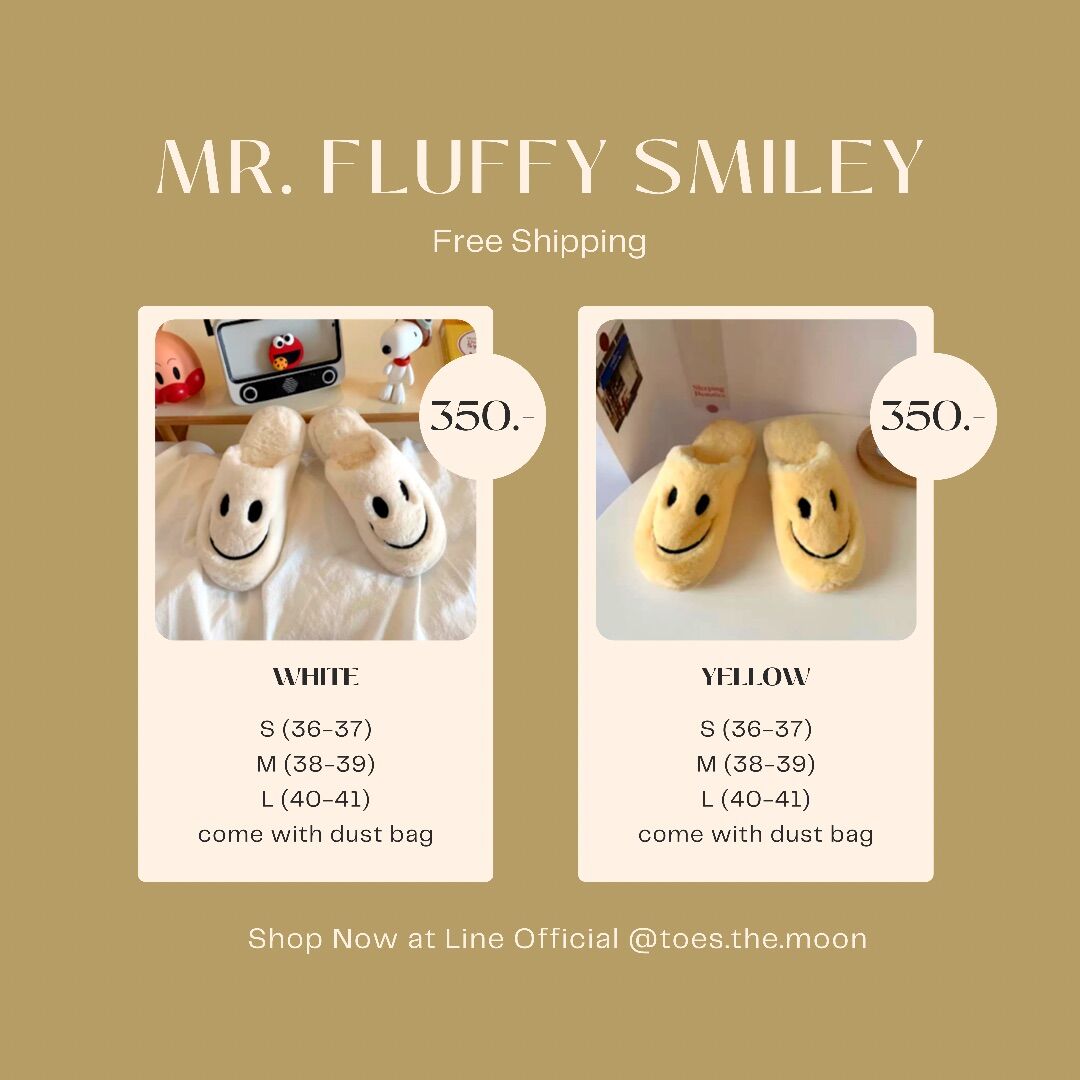 รองเท้าสลิปเปอร์ขนปุย รุ่น Mr. Fluffy Smiley (Original) สี White ...