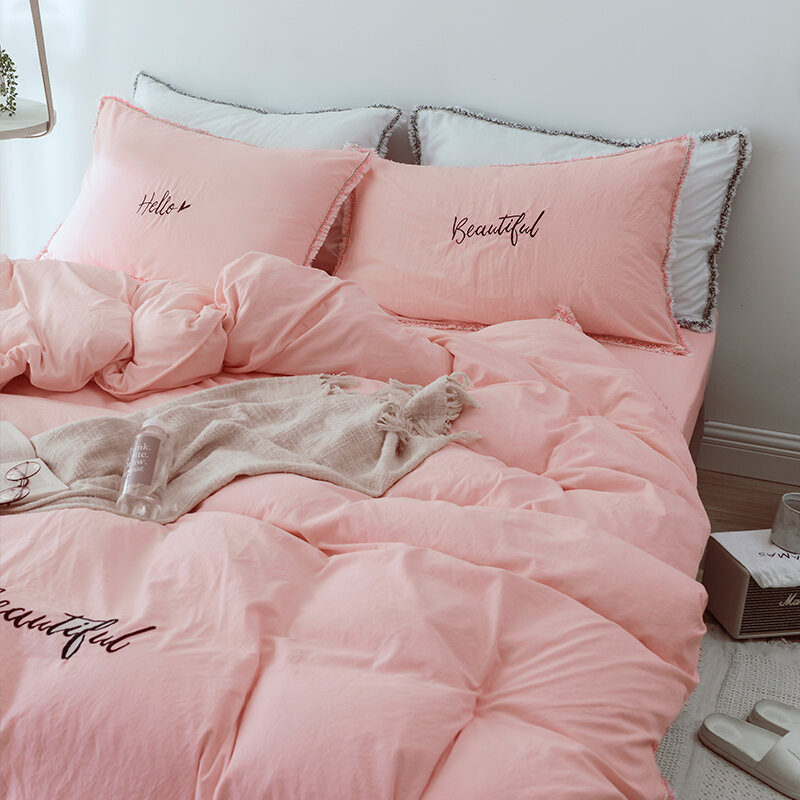 ชุดผ้าปูที่นอนกันน้ํา Kiss Dear 4 ชิ้นสไตล์ง่ายสําหรับนักเรียนและหอพัก ...