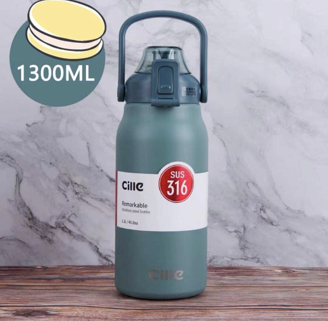 Cille ขวดนำ้ 1.7L .1.3L แท้งค์เก็บอุณหภูมิ สแตนเลส304 กระติกน้ำเก็บความร้อน ขวดน้ำเดินทาง ...