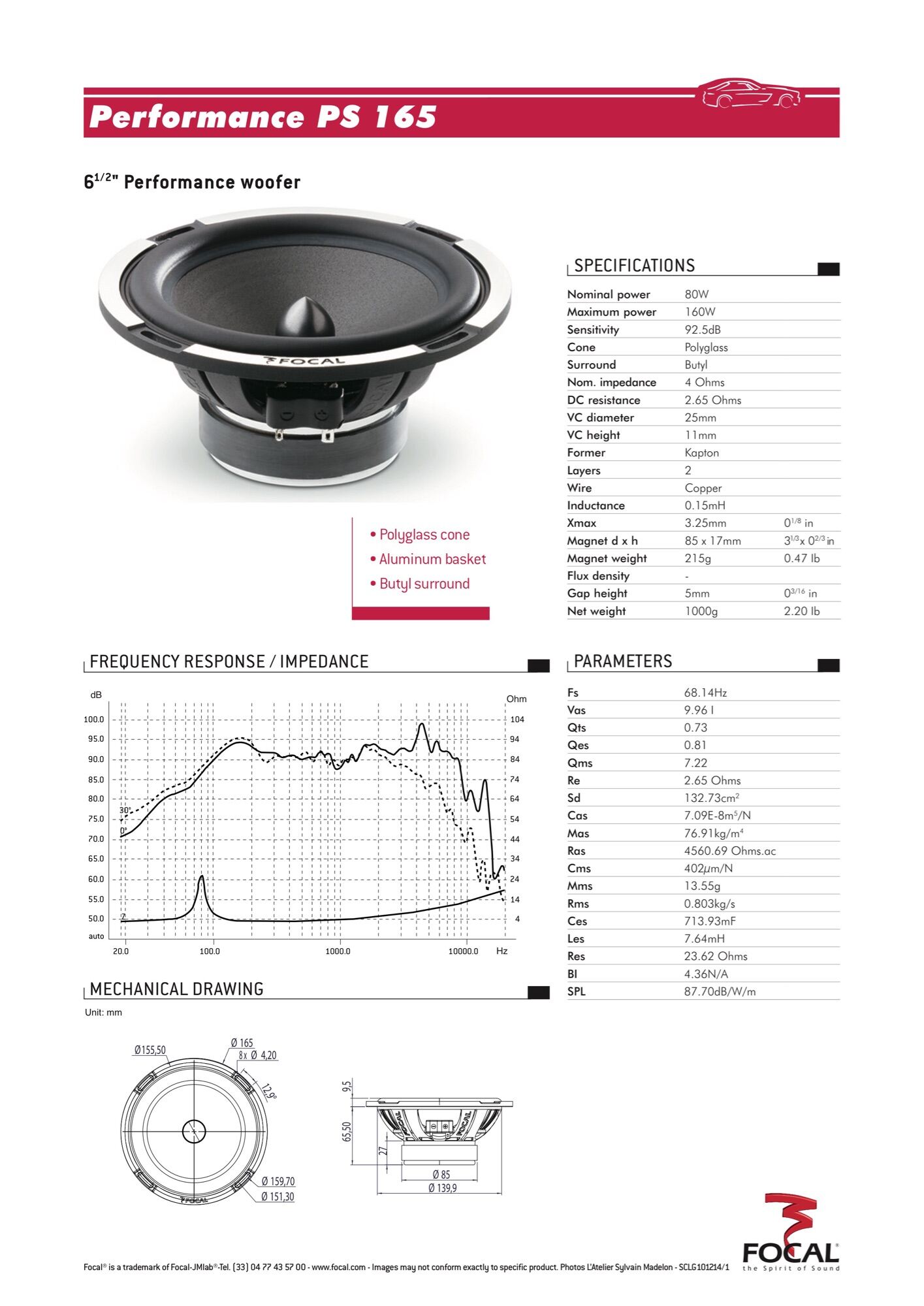 FOCAL PS-165 V1 ลำโพงติดรถยนต์ขนาด 6.5 นิ้ว แบบแยกชิ้นและมีวงจรPassive ( เสียง 2 ทาง) - Puket Stores