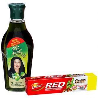 Dabur Amla Hair Oil 180ml + Free Dabur Red Toothpaste 42g - Indian ...