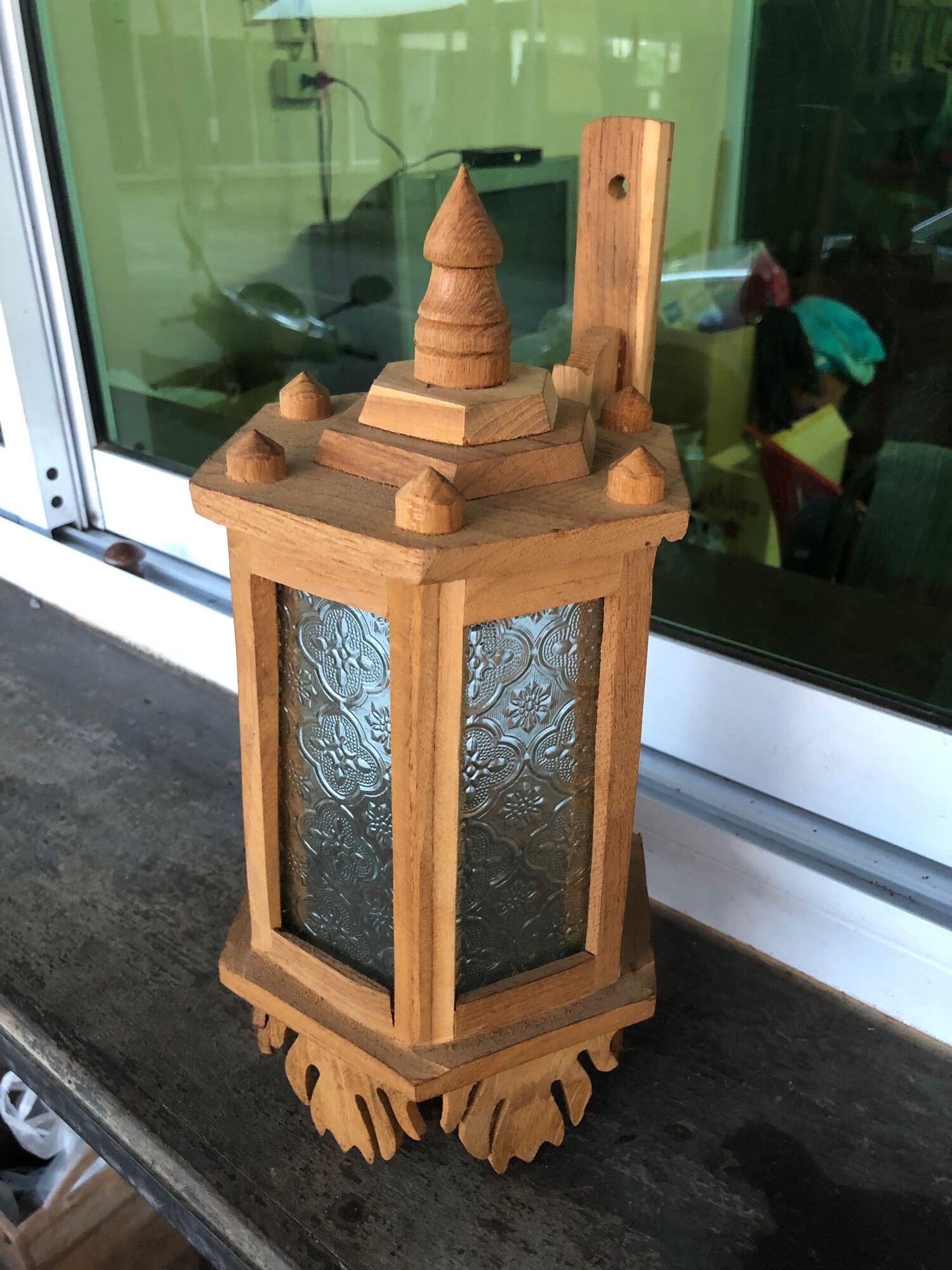 โคมไฟติดผนังทรงหกเหลี่ยมไม้สัก(ไม่ทำสี) โคมผนังหกเหลี่ยมไม่ทำสี โคมไฟ ...