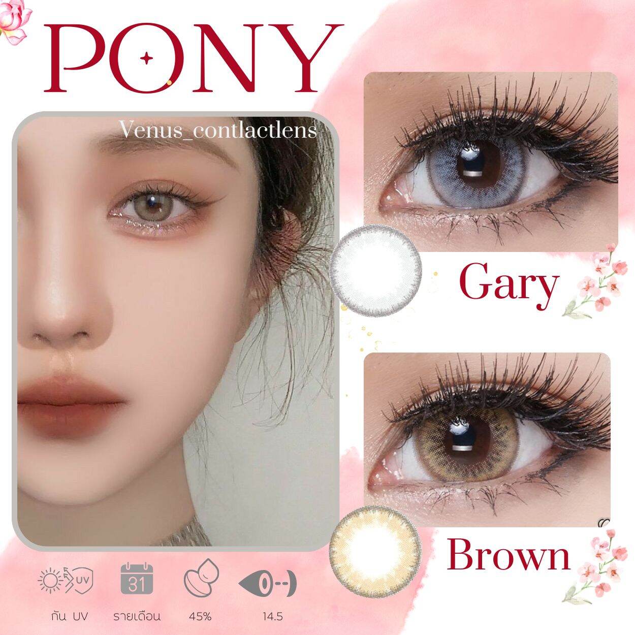 คอนแทคเลนส์ Pony Brown - Gray คละยี่ห้อ Pitchy lens Pretty Doll ( ค่า ...