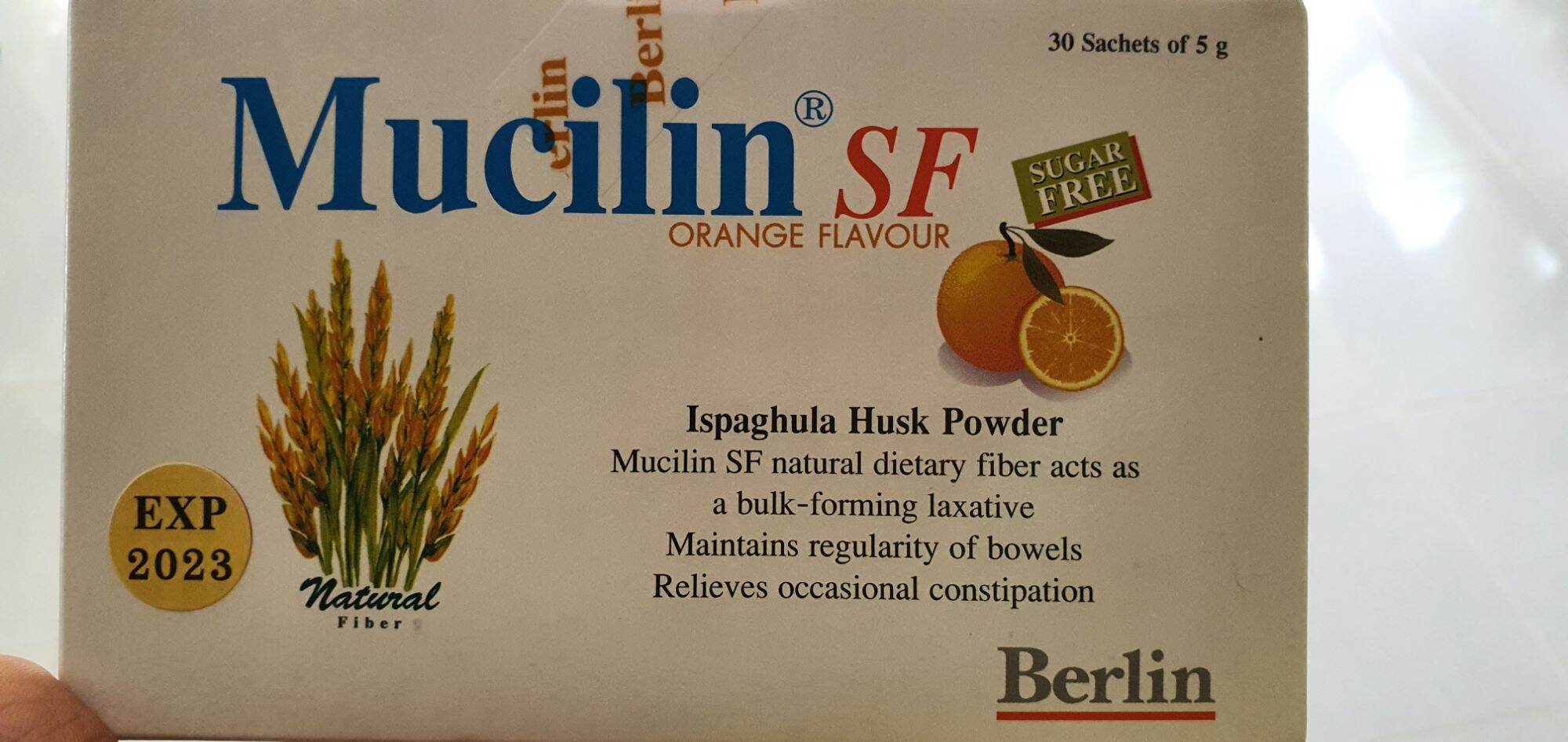 ไฟเบอร์จากสมุนไพรไทย 1กล่อง มี 30 ซอง mucilin sf รสส้ม fiber มี 30 ซอง