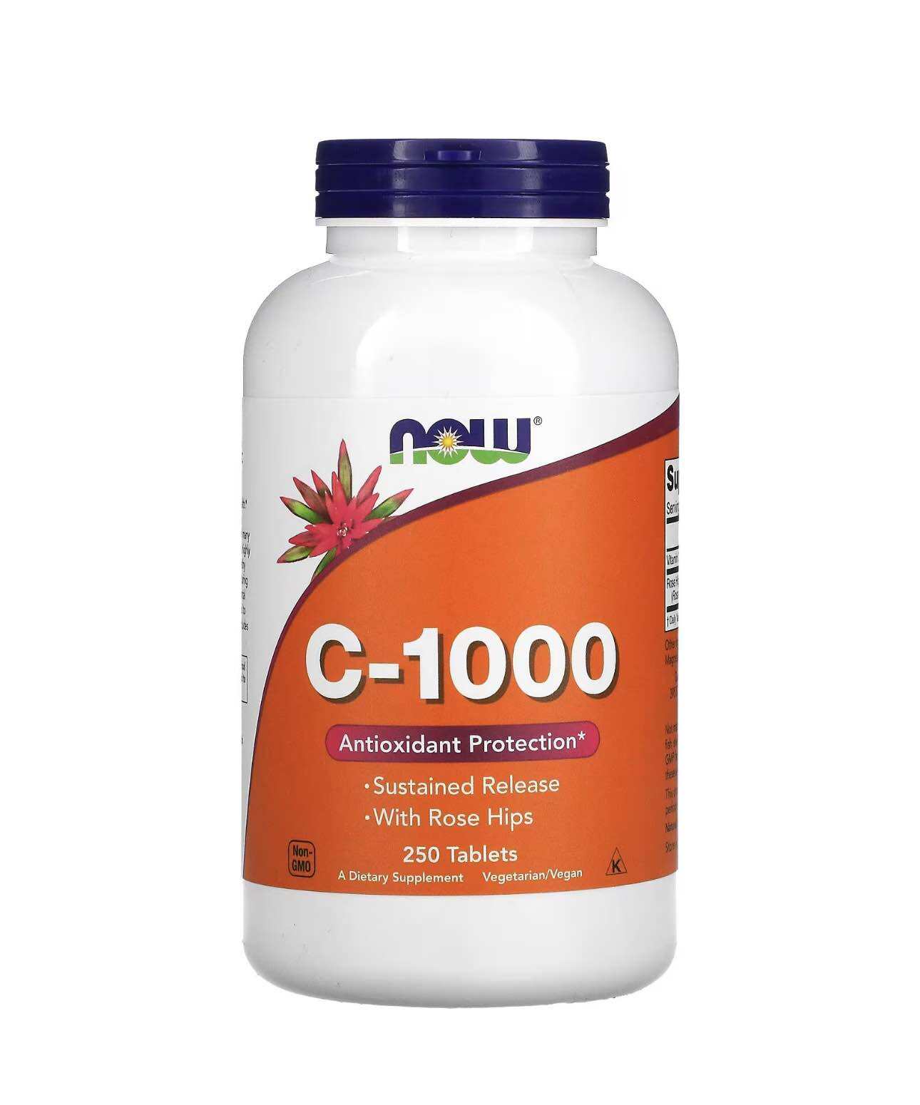Now Vitamin C 1000 MG with Rose hip sustained released 250 tablets ...