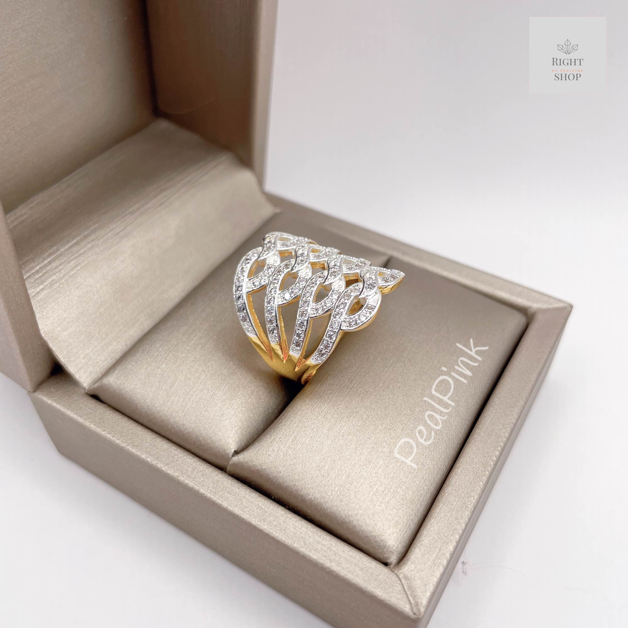 Wide diamond ring infinity design with four rows of shoulder free size ...