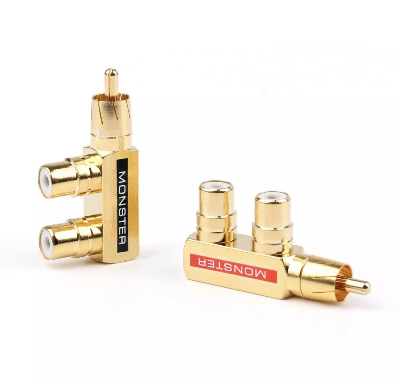 2Pcs Gold Plated AV Audio Splitter Plug RCA Adapter 1 Male to 2 Female ...