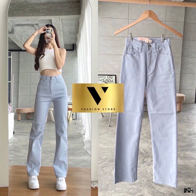 V-JEANS????ป้ายXOXO????????กางเกงยีนส์เอวสูง|กางเกงยีนส์เอวสูงขากระบอก ...