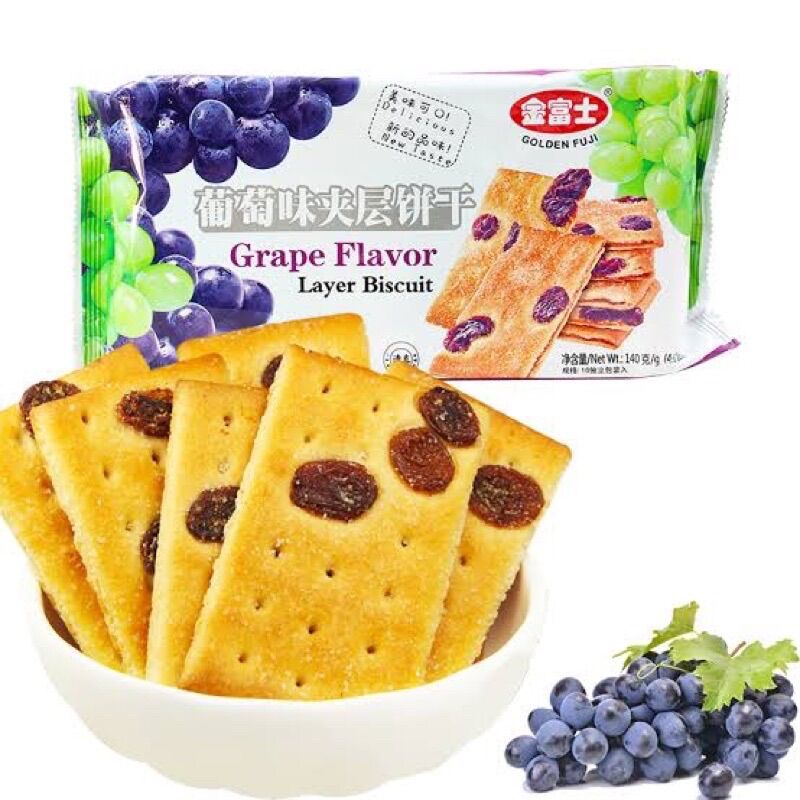 ลดล้างสต้อก !! [Grape] Golden Fuji Layer Biscuits 140g ++ ขนมปังกรอบ ...