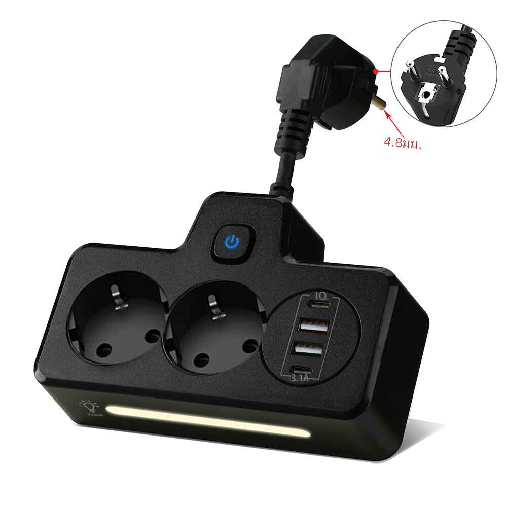 สายไฟพร้อมช่องเสียบ USB หลายช่อง2ทาง2 USB 2Type C อะแดปเตอร์เต้าเสียบติดผนังพร้อมไฟ LED หลาย ...