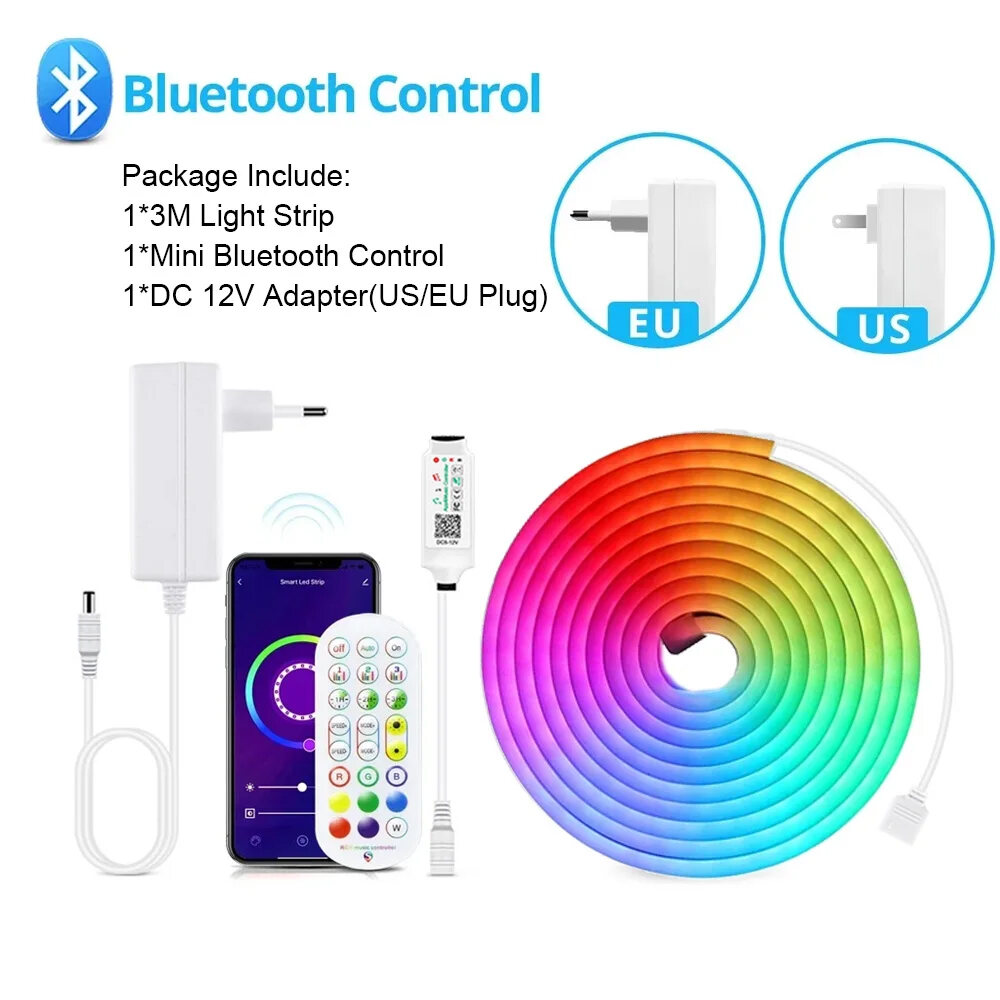 ไฟนีออน RGB LED 12V บลูทูธอัจฉริยะกันน้ำได้รูปทรง DIY ไฟบาร์นีออนควบคุม ...