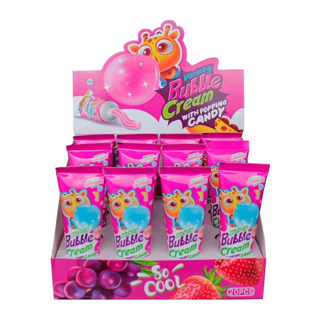 (20 หลอด) เยลลี่แยมผลไม้ Bubble Cream with Popping Candy 22 g (1 กล่อง ...