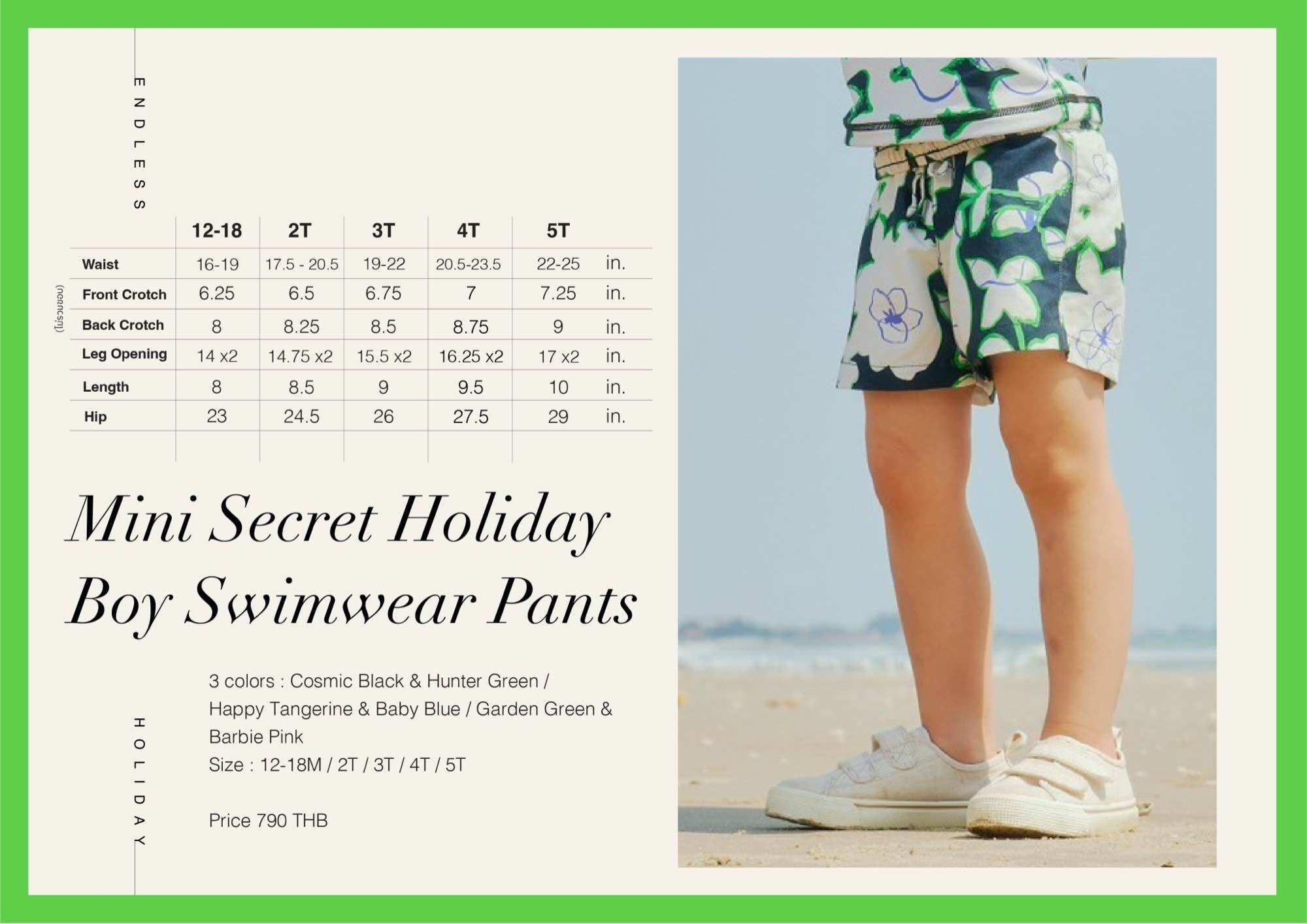 จัดส่ง 15 มีค Endless Holiday Mini Secret Holiday Boy Swimwear Pants GARDEN GREEN BARBIE PINK ...