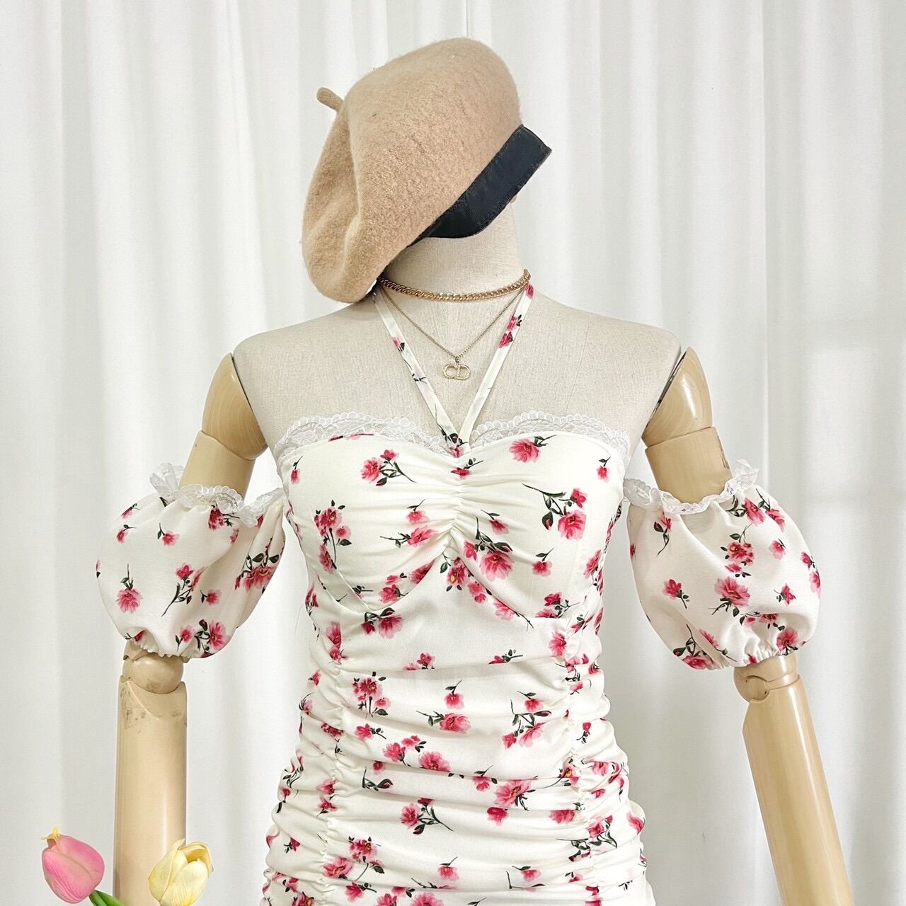 DD229 เดรสคล้องคอ เดรสเกาหลีลายดอก - kedfashion - ThaiPick