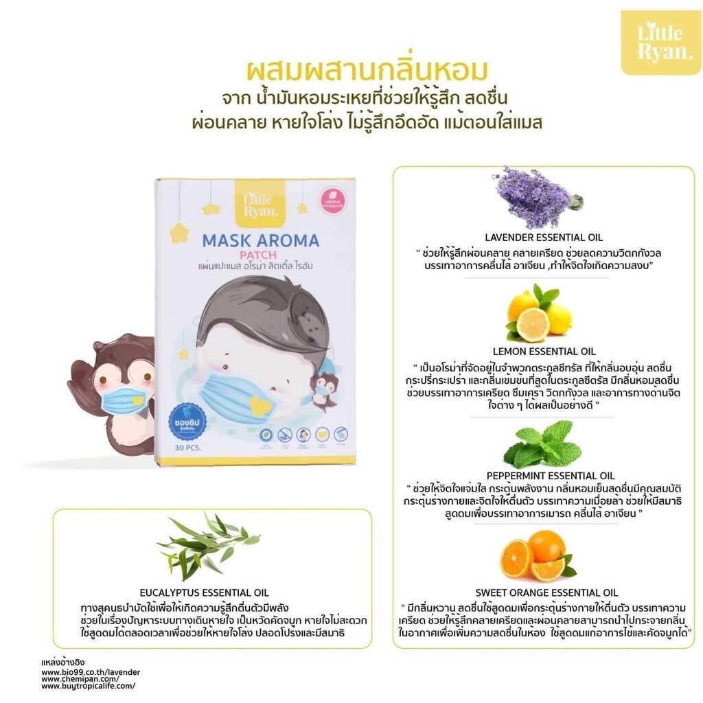 Little Ryan Mask Aroma Patch แผ่นหอมติดแมส อโรม่า ลิตเติ้ล ไรอัน ...