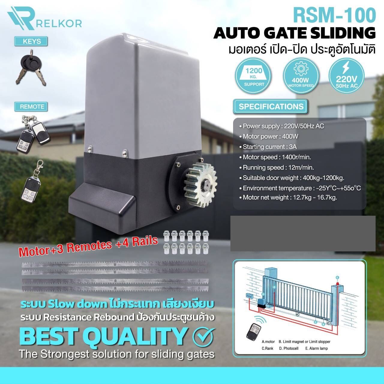 AUTO GATE SLIDING มอเตอร์ เปิด-ปิด ประตูอัตโนมัติ 1200KG. ยี่ห้อ Relkor ...