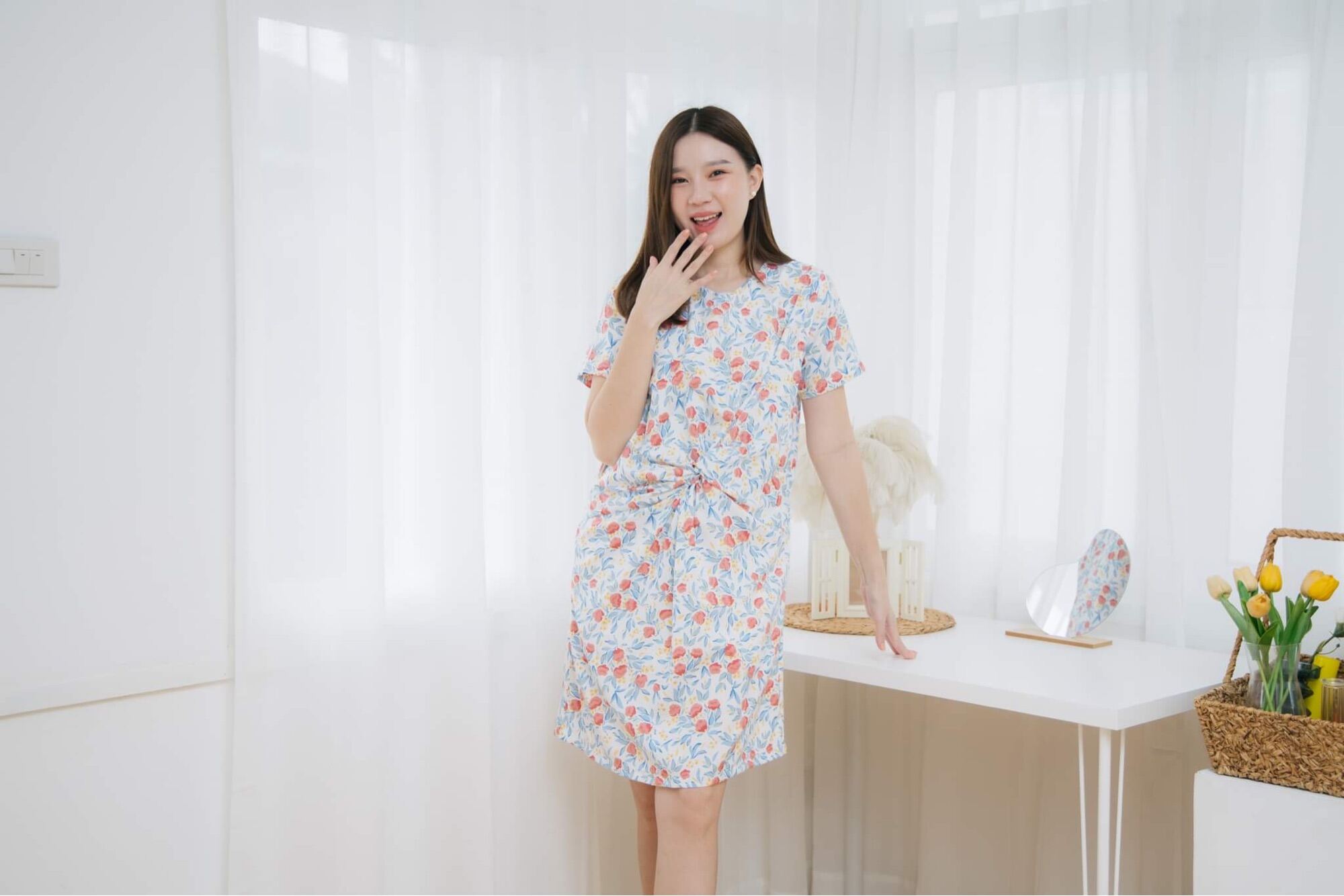 Mommade ชุดให้นม เดรสให้นม Sky White Flora Tie dress - ชุดให้นมmommadeshop - ThaiPick
