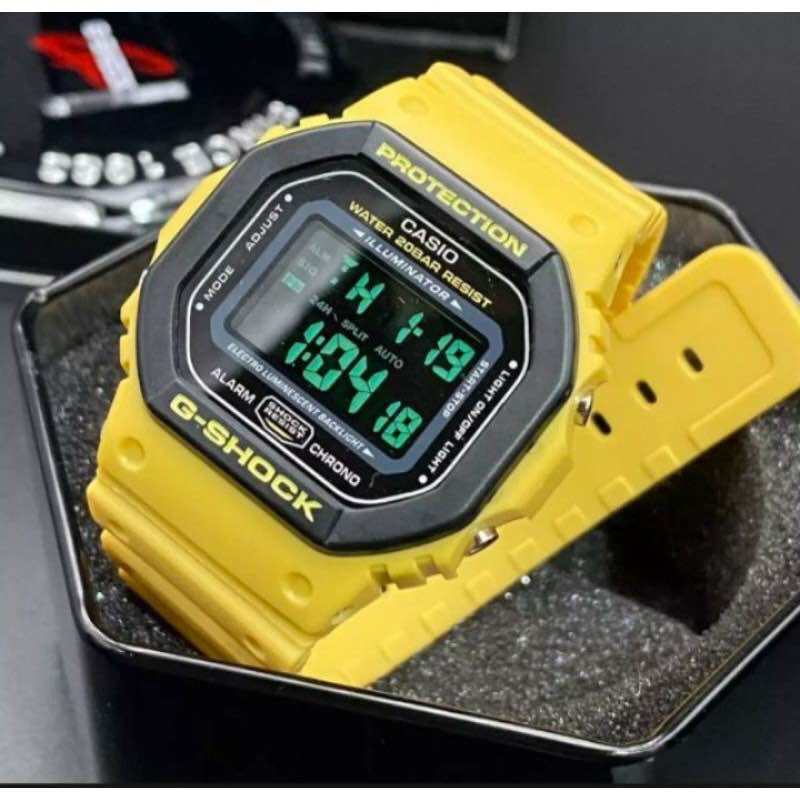 นาฬิกาข้อมือ CASIO ยักเล็ก DW-5600HR-1DR สายทูโทน สีดำ สีเเดง ตั้งเวลาให้เดิมฟรีกล่อง | Lazada.co.th