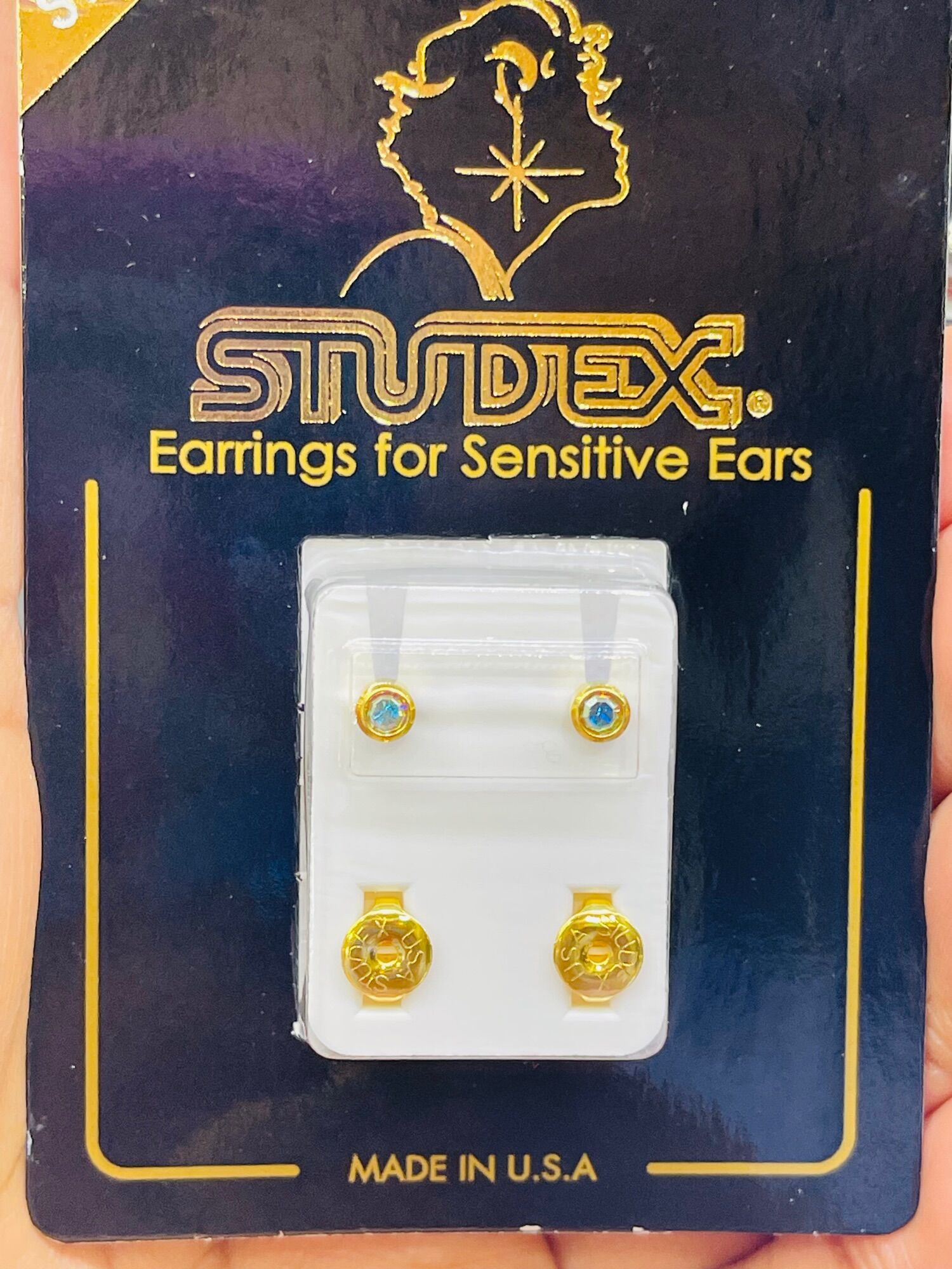 ของแท้ต่างหูสำหรับแพ้ง่ายคริสตัลรุ้งขอบกลมต่างหูฆ่าเชื้อ Studexแท้เกรดเครื่องมือแพทย์ made in ...