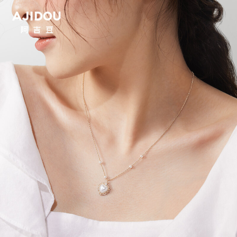 AJIDOU ANGEL ซีรีส์รูปหัวใจไข่มุกจี้สร้อยคอผู้หญิงเรียบหรูจี้ห่วงโซ่กระดูกไหปลาร้าฤดูใบไม้ร่วง ...